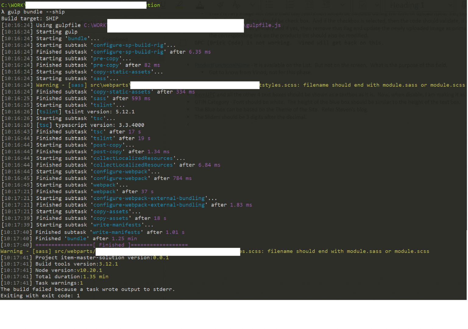 Spfx Exception Gulp Bundle The Build Failed Because A Task Wrote Output To Stderr