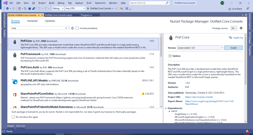 .Net Core Console Application for SharePoint Online using PNPCore ...
