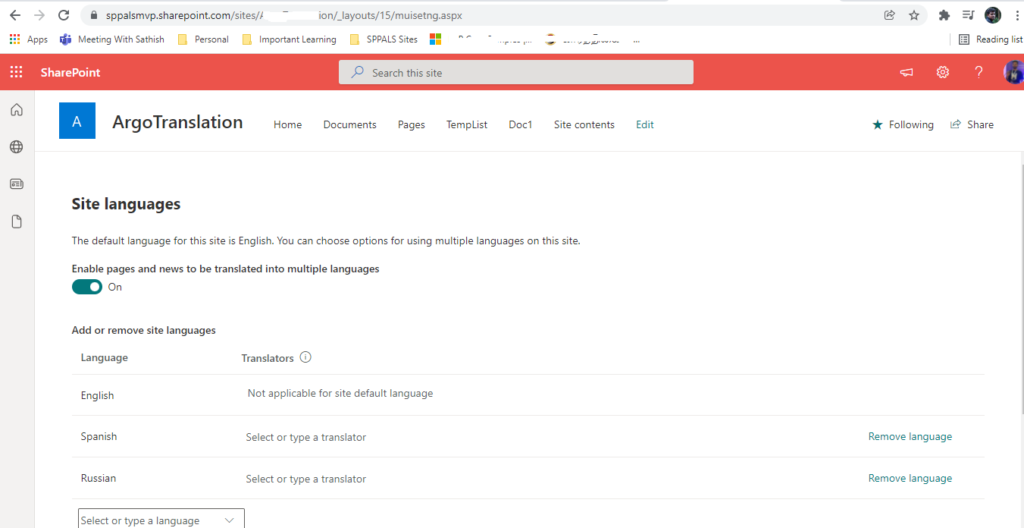 Sharepoint Modern Site Using Multiple Languages And Translate Page Programmatically Using Csom